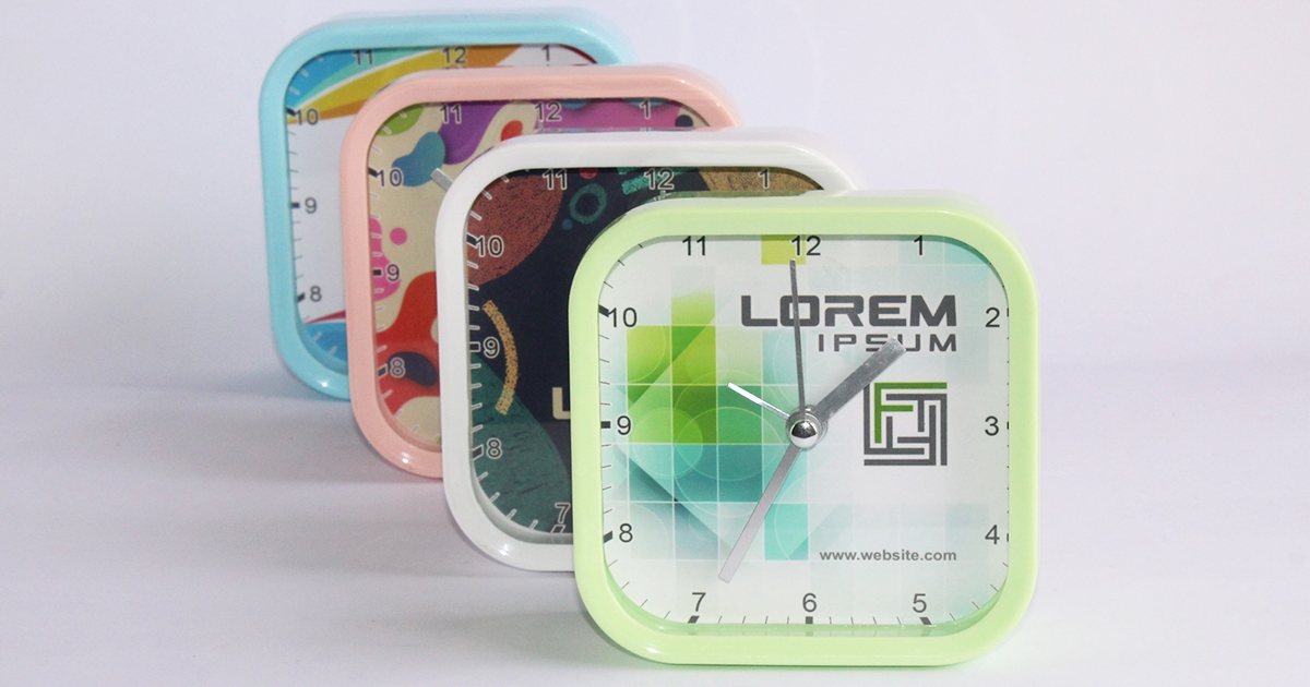 Custom Printed Glossy Rounded Square Desk Alarm Clocks B